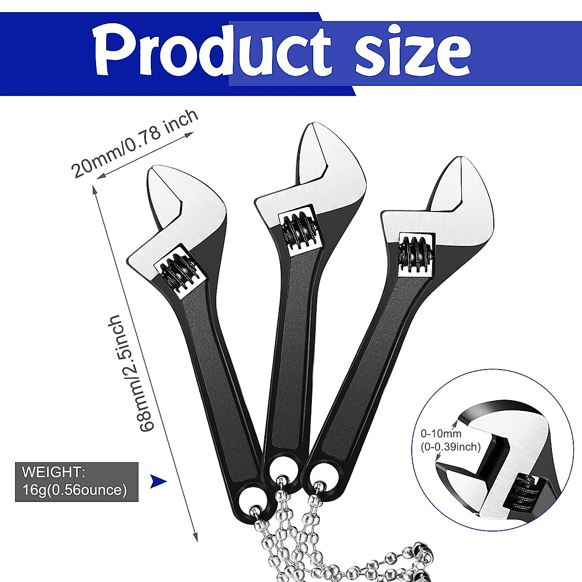 Chumia Adjustable 2.5 Inch Carbon Steel Wrench, Black, 3 Pieces