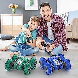 AFUNX Remote Control Car, RC Stunt Double Sided 360° Rolling Rotating Rotation Cars, High Speed Off Road Racing Truck for 6 7 8-12 Year Old Boy Kids Toy (Green)