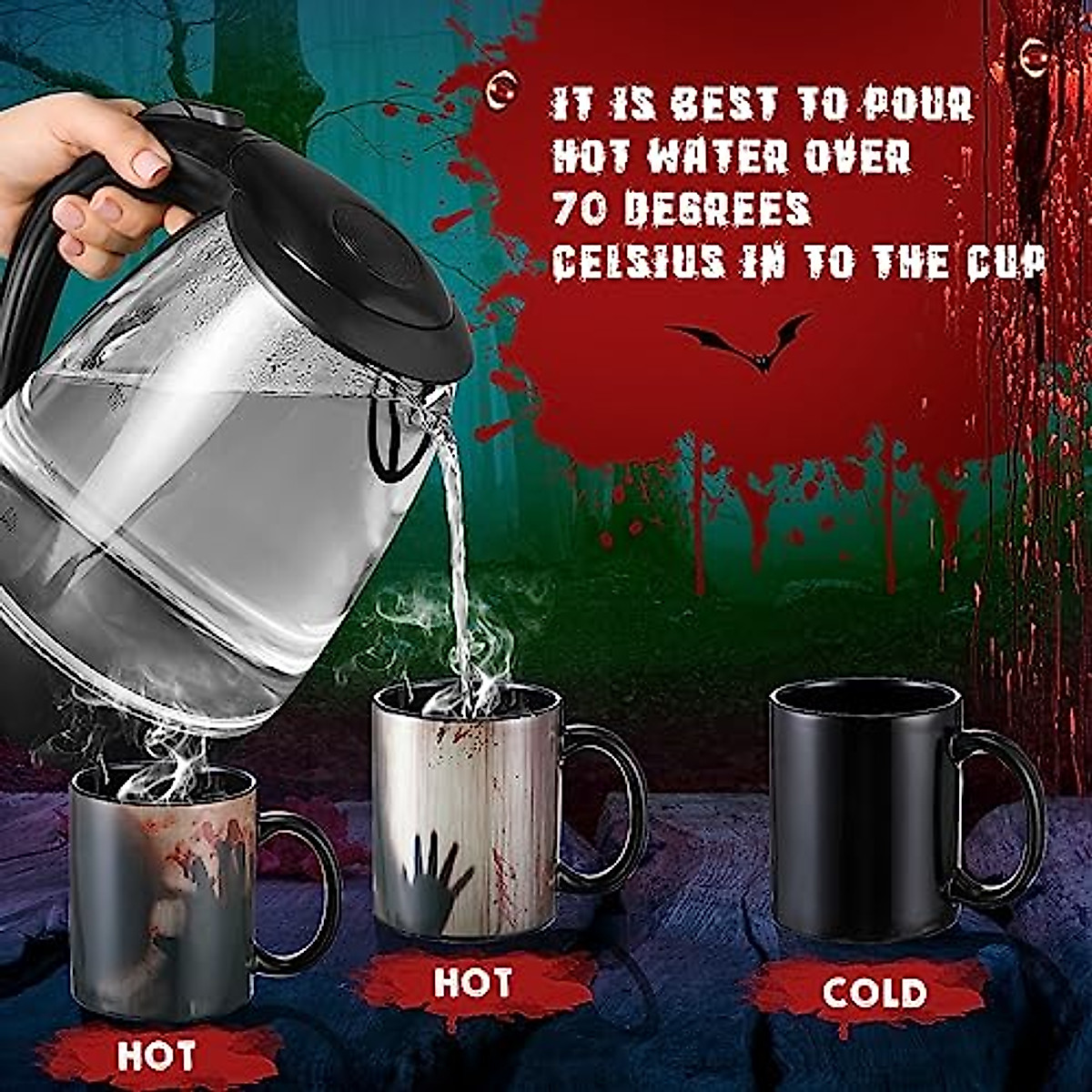 Didaey 2 Pcs Halloween Coffee Mug 11 oz Zombie Ceramic Horror Mug Heat Sensitive Coffee Mugs Halloween Coffee Cups with Handle for Men Women Mother Father Friends Birthday Spooky Gifts