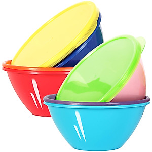 Youngever 32 Ounce Plastic Bowls with Lids, Large Cereal Bowls, Large Soup Bowls, Food Storage Containers, Set of 9 in 9 Assorted Colors