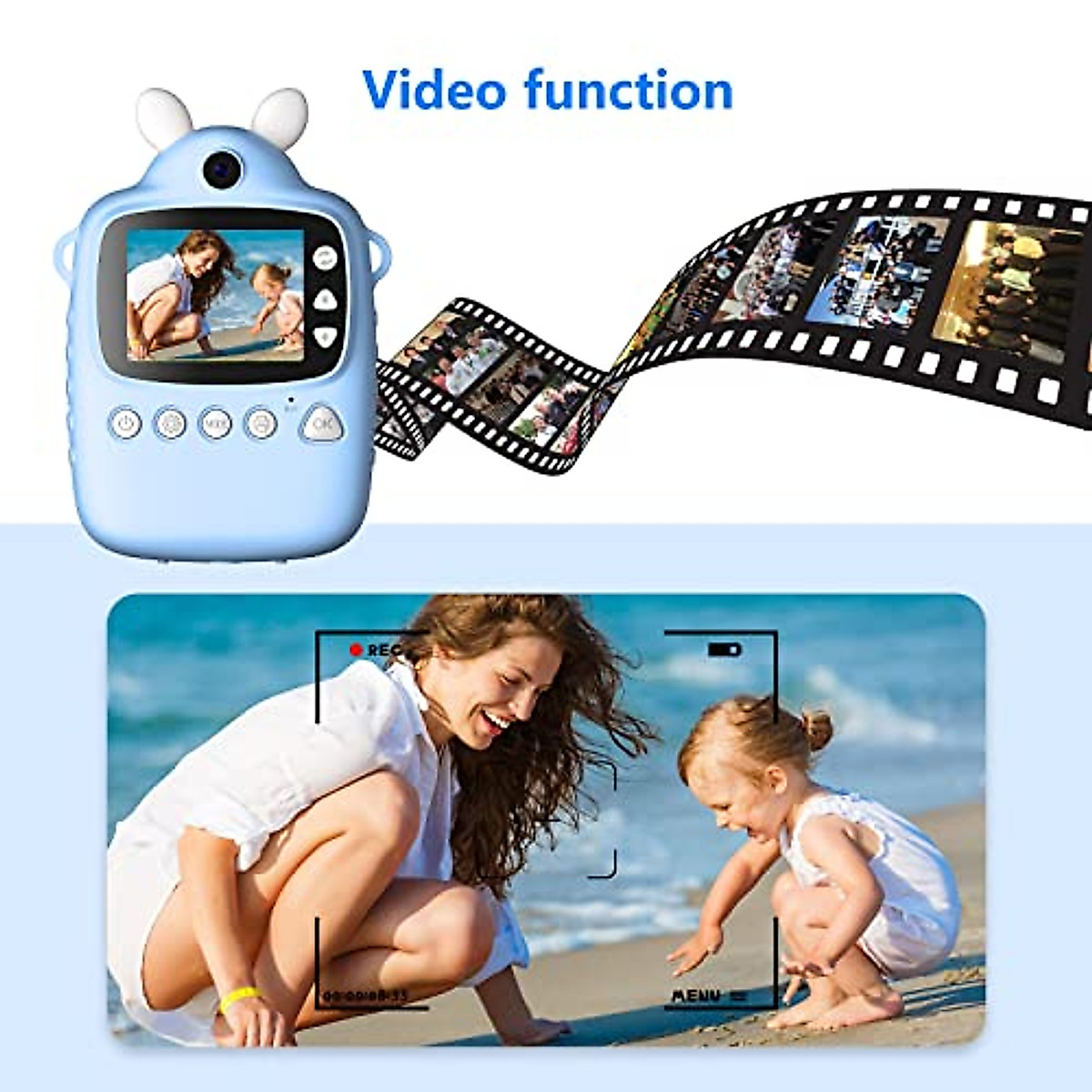 SainSpeed Kids Selfie Camera, Digital Video Cameras for Toddler Age 3-9, Instant Print Camera with 3 Rolls Paper，Portable Toy for Girls and Boys Birthday,Valentines Gifts-Blue