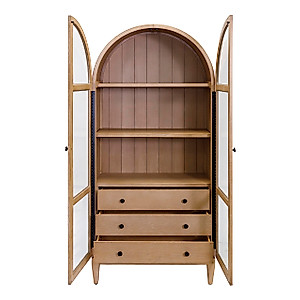 Martin Furniture Modern Wood Arched Display Cabinet/Bookcase, Office Shelving, Storage Cabinet, Fully Assembled, Light Brown