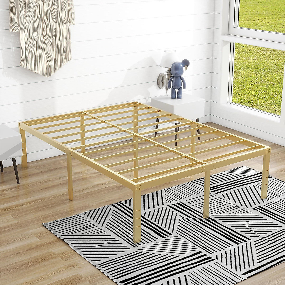 WJORATA 18 Inch Full Bed Frame Metal Platform No Box Spring Needed Noise-Free Easy Assembly Gold