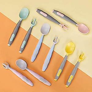 Toddler Kids Forks and Spoons Utensils - Baby Raise Feeding Utensils Set Easy Grip Bendable, Children Feeding Training Tableware Designed for First SelfFeeding Learning with Travel Case (Yellow)