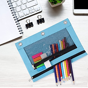Pencil Pouches, Zipper Binder Pencil Pouch Pen Case With 3 Holes, 3 Ring Zippered Pocket Pencil Pouch for School Office