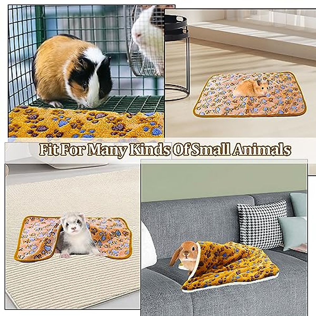 2Pack Blankets Fluffy for Small Animal,Soft Warm Pet Fleece Blankets,Reusable Guinea Pig Fleece Cage Liner WashablePet Sleep Mat for Guinea Pig Cage,Rabbit, Hamster, Cats, Dogs-23×16"