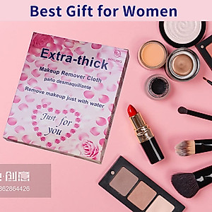 𝐄𝐱𝐭𝐫𝐚 𝐓𝐡𝐢𝐜𝐤 Reusable Makeup Remover Face Cloth (10 pack), Makeup Removal Cleansing Cloth Eye Makeup Remover Cloths Gift Box Packaging for Women 5" X 5" -Pink