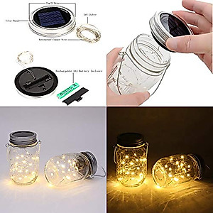 Solar Mason Jar Lights,8 Pack 30 Led Hanging String Fairy Jar Solar Lantern Lights for Outdoor Patio Garden Yard and Lawn Decoration（Hangers and Jars Included）