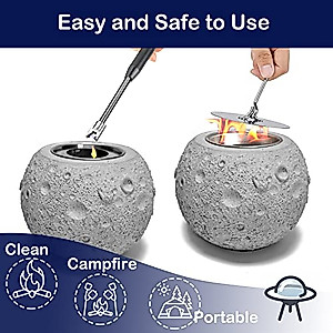 Keopuals Tabletop Fire Pit - Table Top Fire Pit Bowl for Indoor Outdoor Moon Shape Fireplace Table Top Firepit Alcohol Fireplace with Astronaut Ornament