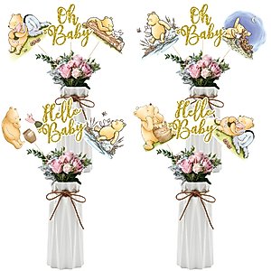 MEMOVAN 16pcs Classic The Pooh Centerpieces for Baby Shower Decorations Winnie Centerpieces Sticks Oh Baby Winnie Table Toppers for Winnie Birthday Party Supplies