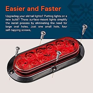 TRUE MODS 4 Red + 2 White 6 inch Oval LED Trailer Tail Light Kit [Surface-Mount] [DOT FMVSS 108 & SAE] [IP67 Waterproof] Stop Brake Turn Reverse Back Up Trailer Lights for RV Truck