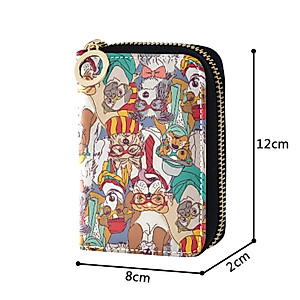 MOYYO RFID Credit Card Holder Case Fashion Hipster Cute Dog Leather Printed Zipper Card Case Wallet for Women Girls
