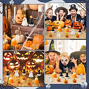 CNhoqc 12pcs Halloween Candy Corn Pumpkin Black Cat Ghost Mini Candles, Scented Halloween Tealight Candles Tabletop Decor, Cute Wax Pumpkin Face Mini Candle for Fall Halloween Party Supplies