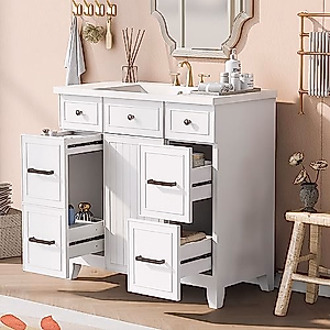 JUOFONE 36 Inch Bathroom Vanity with Sink Combo Set,Combo Cabinet Undermount Sink, Bathroom Storage Cabinet, Shaker Cabinet with Soft Closing Door and Drawer,Solid Wood Frame