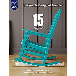 YEFU Outdoor Rocking Chair, Poly Lumber Patio Rocker Chair with High Back, Poly Rocking Chair Look Like Real Wood, Widely Used for Lawn, Porch, Backyard, Indoor and Garden,380lb Heavy Duty(Aruba Blue)