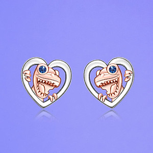 Heart Dinosaur Earrings Sterling Silver Studs for Cute Crystal Sapphire Jewelry Women's Statement Hypoallergenic Animal Valentine Gift