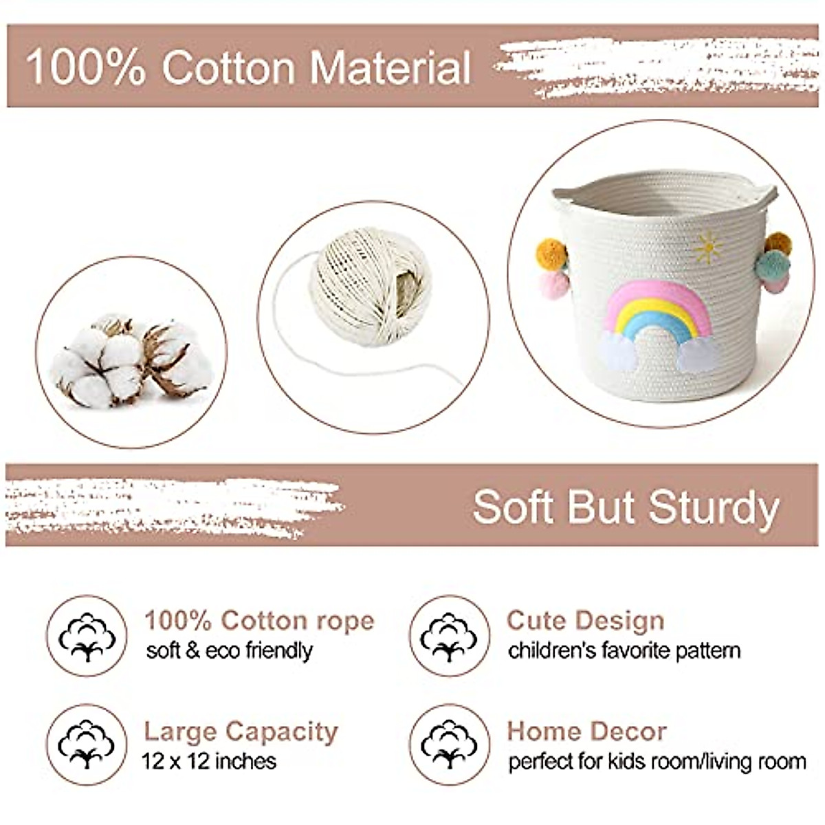 INough Woven Storage Baskets for Kids, Cotton Rope Toy Baskets with Handles Large Rainbow Storage Bins Dog Toys Organizer Solution for Office, Bedroom, Closet, Laundry (Rainbow)