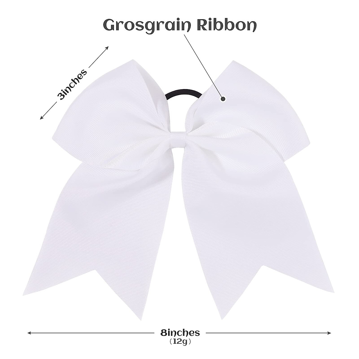 2 PCS 8 Inch Cheer Hair Bows Large Cheerleading Big Hair Bows with Ponytail Holder for Teen Girls-White