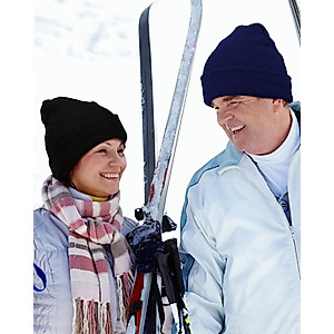 Jecery 80 Winter Beanies Hats Bulk for Homeless Cold Weather Thermal Stretch Caps Warm Knitted Cuffed Hats (Black,Dark Blue)