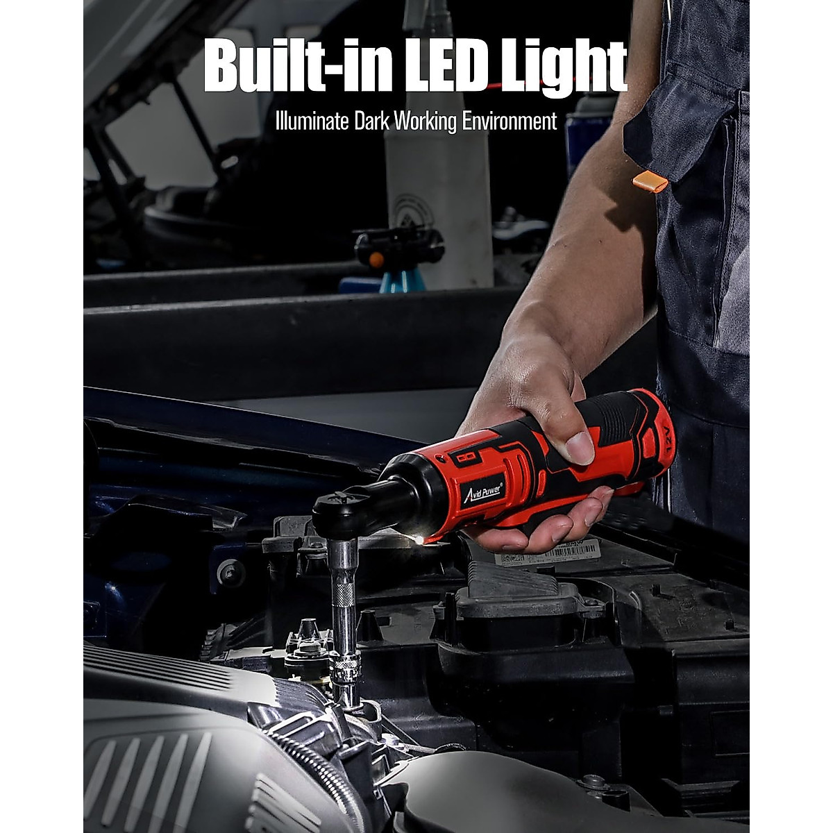 AVID POWER Cordless Electric Ratchet Wrench 3/8", 44.2 Ft-lbs 12V Power Ratchet Wrench Kit w/Two 2.0Ah Batteries, 1-Hour Fast Charger, Variable Speed and 10 Sockets