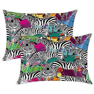 Zebra Animal Pattern Satin Pillow Cases Silk Satin Pillowcase for Hair and Skin Standard Set of 2 Super Soft Silk Pillowcase with Envelope Closure (20x26 in)