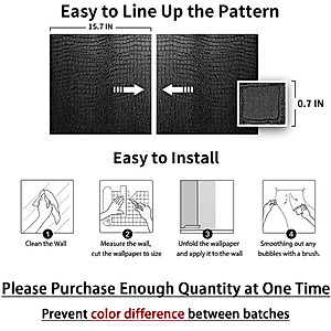 Kimhan Black Peel and Stick Wallpaper Removable Crocodile Wallpaper Self Adhesive Embossed Easy Peel Off Wallpaper Contact Paper Textured Wallpaper for Cabinet Bedroom 15.7" X 78.7"
