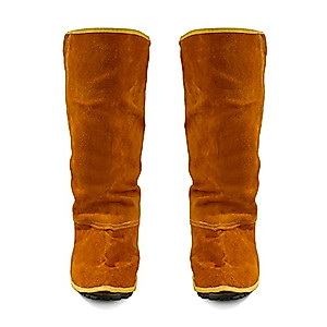 QeeLink Leather Welding Spats Extra Long - Heat and Abrasion Resistant Welding Boot Covers - Full Coverage Shoes Protectors - Welding Gaiters, 1 Pair