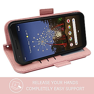 Furiet Compatible with Google Pixel 3a Wallet Case Wrist Strap Lanyard Leather Flip Credit ID Card Holder Stand Cell Accessories Folio Purse Phone Cover for Pixel3a Pixle a3 Women Men Pink