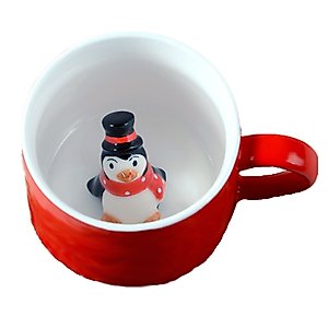 ZaH 3D Mug Animal Inside Cup Cartoon Ceramics Figurine Teacup for Boys Girls Kids Women Men Coffee Mug, Penguin