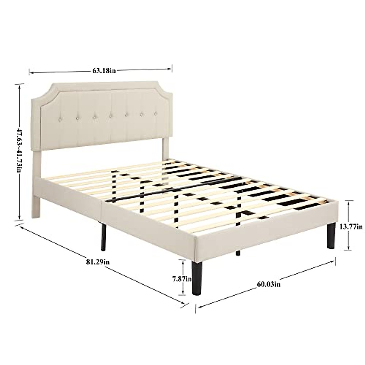 VECELO Upholstered Platform Bed Frame with Adjustable Headboard, Wooden Slats Support, No Box Spring Needed, Modern Style, Queen Size
