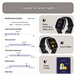 Fitbit Versa 4 Fitness Smartwatch with Daily Readiness, GPS, 24/7 Heart Rate, 40+ Exercise Modes, Sleep Tracking and more, Black/Graphite, One Size (S & L Bands Included)