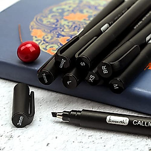 Brusarth Calligraphy Pens,Hand Lettering Pens, Calligraphy Brush Pen set for Beginners Writing, Sketching, Scrapbooking, Journaling, Soft and Fine Tip, Black Ink Drawing Pen Set, 8 Size