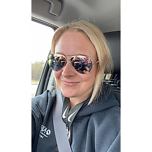 LUENX Women Aviator Sunglasses Polarized Shades Flexible Spring Hinge - Pink Mirror Lens Rose Gold Metal Frame 60mm