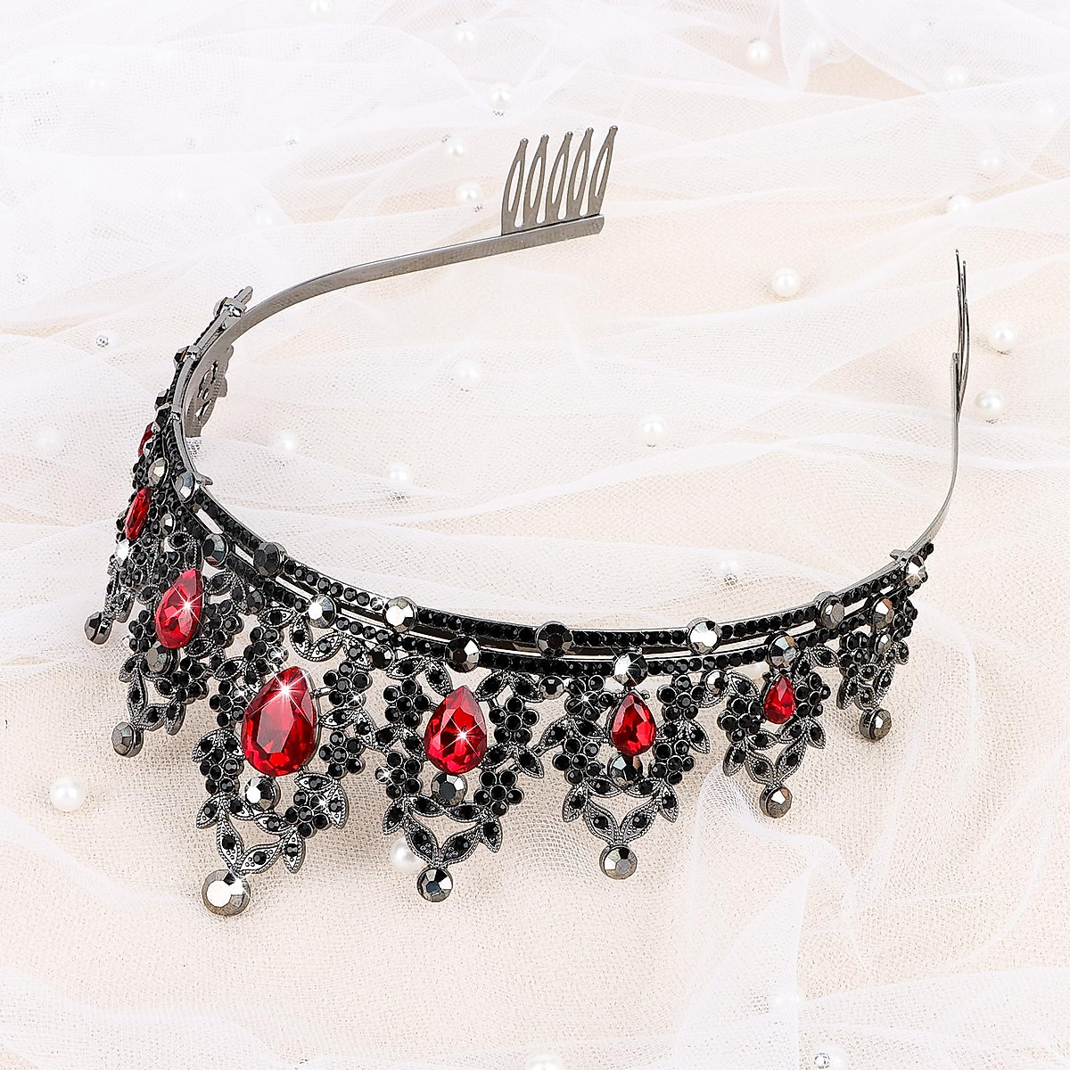 CIEHE Red and Black Birthday Decorations, Queen of Hearts Crown + Black Birthday Girl Sash Set, Birthday Crown and Sash for Women, Birthday Sash for Women Birthday Tiara, Birthday Girl Crown Birthday