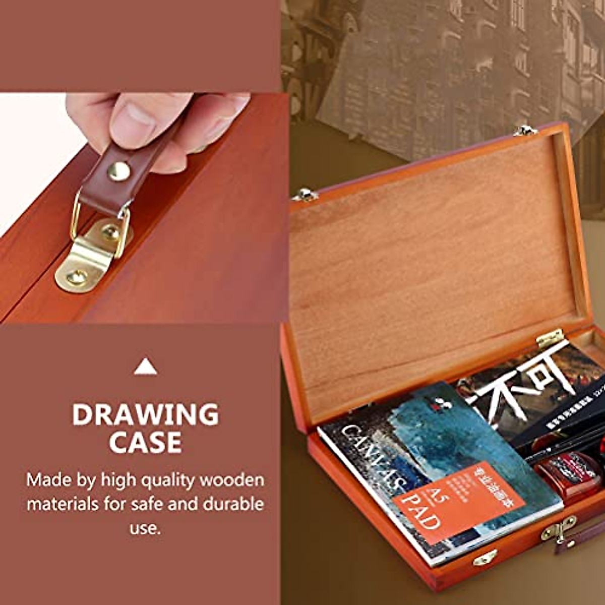 Wakauto Artist Storage Box Wood Artist Tool Brush Storage Box Holder Case Organizer for Pastels Pencils Pens Markers Brushes Jewelry Makeup DIY Crafts