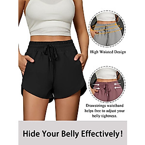 BMJL Women's Running Shorts High Waisted Athletic Shorts Summer Gym Workout Short with Zipper Pockets(S,White)