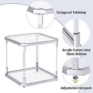 MINPINSER Glass Side Table-Silver Chrome End Table Clear Acrylic Nightstand for Living Room Bedside Bedroom