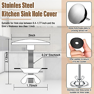 2 Pieces 2 Inch Kitchen Sink Hole Cover Faucet Hole Cover Stainless Steel Kitchen Sink Tap Hole Plate Stopper Cover Blanking Metal Plug (Brushed Stainless Steel)