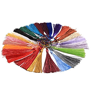 VEYLIN 100Pcs Small Craft Tassels, Handmade Mini Silky Bookmark Tassel with Loop for Jewelry Making (13cm/5.11 in)