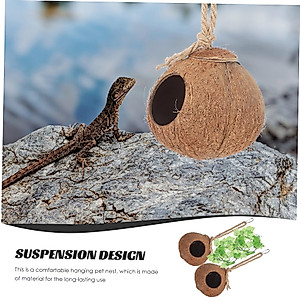 TEHAUX 4pcs Lizard Coconut Nest Pet House Natural Pigeon Bird House Crested Gecko Hide Parrot Cage Cages Bird Hut Pet s Coconut Shell Reptile Pet Nest Bird Cage Rope Hamster