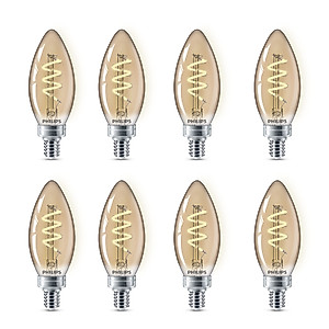 Philips LED Vintage Flicker-Free Amber Spiral B11 Dimmable, Eyecomfort Technology, 225 Lumen, Amber Light(2000K), 3.5W=25W, Title 20 Certified, E12 Base, 8-Pack (565804)
