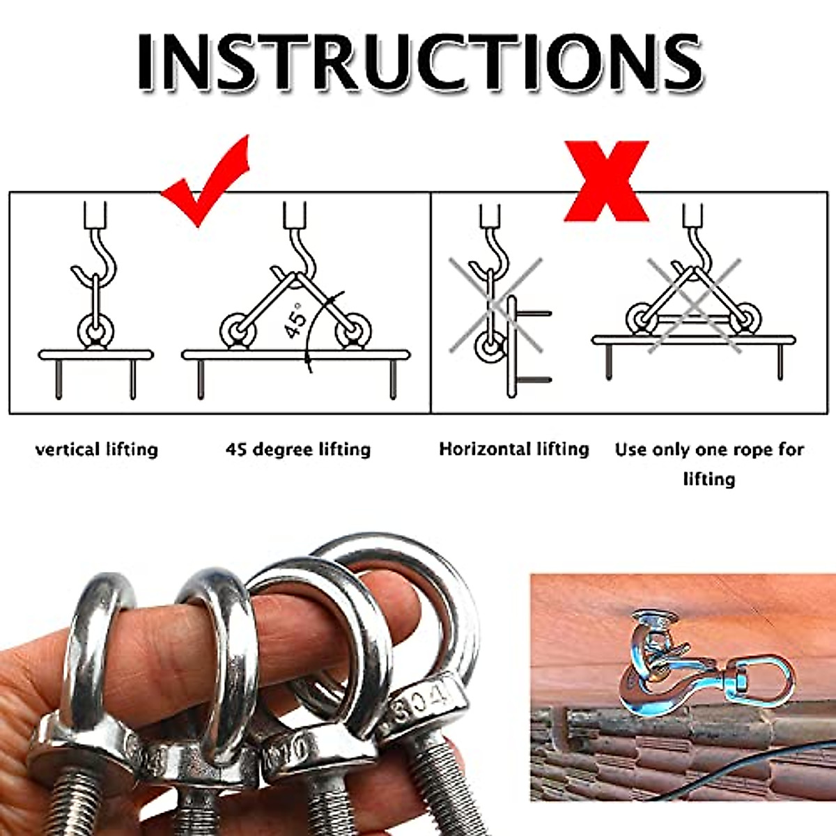 Lifting Eye Bolts, Reedny 1/4" 304 Stainless Steel Shoulder Ring Eye Machinery Male Thread Ring Eyebolt Screws for Hanging Articles (M6, 8Pcs)