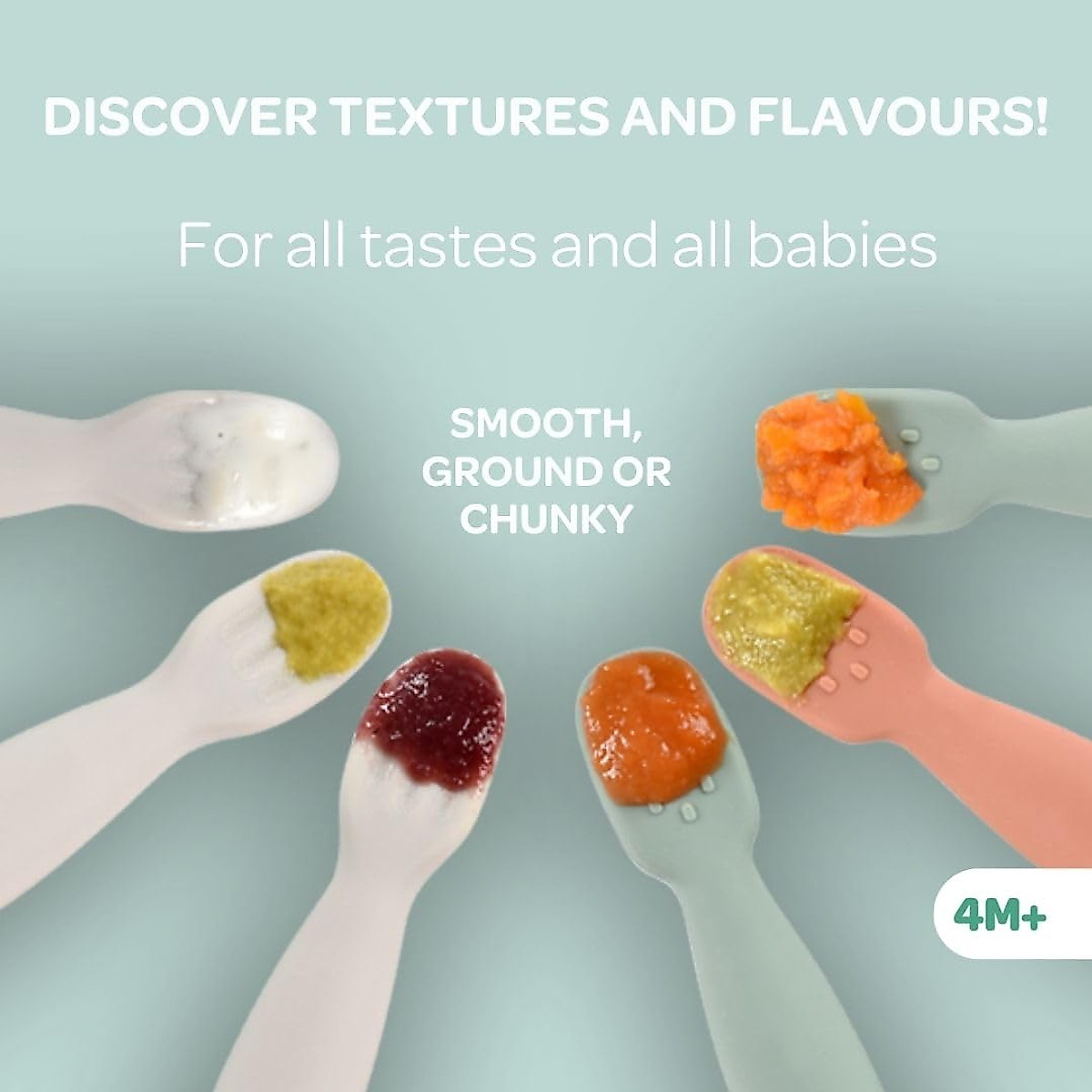 BEABA Set of 2 Silicone Pre-Spoons, For Babies 4-8 Months, Ultra-Soft Silicone Spoons to Help with Self Feeding, Designed with Specialist, Baby Utensils, Sage/Grey