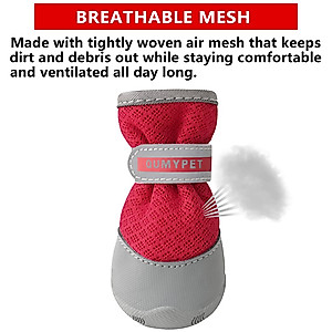 QUMY 2PCS Dog Shoes for Small Breed Dogs Hot Pavement Summer Puppy Dog Booties with Reflective Strip Soft Comfortable Skid-Resistant Rubber Sole Red Size 5
