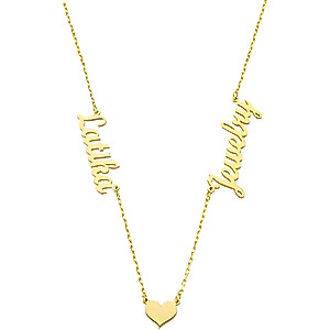 YOOSHINING Name Necklace Personalized 2 Name Necklace with Heart for Couple Double Necklace Custom Name Necklace for Women Mother Sisters Gift for Birthday Wedding Anniversary Mother's Day Gift