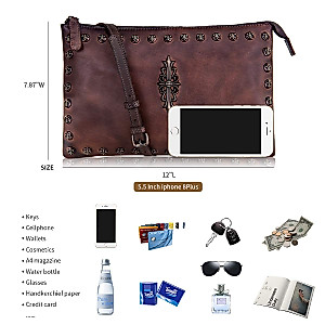 LETEULO Wallets for Women Genuine Leather Card Organizer Dip Dye Coin Purse Ladies Ultrathin Wallets (Coffee) AND Womens Crossbody Bag Vintage Shoulder Bag Leather Clutch Handbags Purse (Coffee, L)