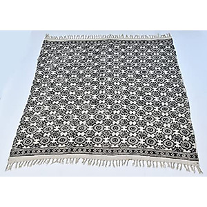 InstyleCraft - Cotton Throw Blanket - Woven Warm Boho Decor Couch Chair Sofa Bed Kitchen Living Room - Block-Printed - Chair Blanket with Tassels for Outdoor Camping Beach Picnic