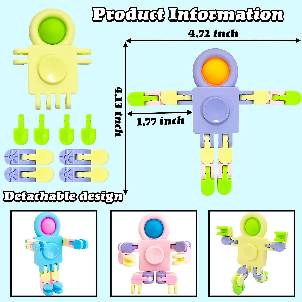 Eerrhhaq 20 Pcs Funny Sensory Fidget Toys,Transformable Chain Robot Finger Toy,Stress Relief Fingertip Gyro Toys for Party Favors,Gifts,Classroom Supplies Prizes