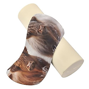 xigua Highland Cattle Neck Roll Pillow for Neck Relief with Removable Washable Cover - Memory Foam Round Cylinder Bolster, Ergonomically Designed for Head, Neck, Back, and Legs