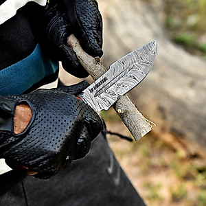 Handmade Damascus Bowie Knife For Hunting Skinning Outdoor Damascus Steel Survival Hunting Knife With Horizontal Carry Sheath Fixed Blade Damascus Hunting Belt Knife for Camping, Bushcraft Ergonomic Rose wood Handle | Cool Knives For Men Tactical (Rose Wo